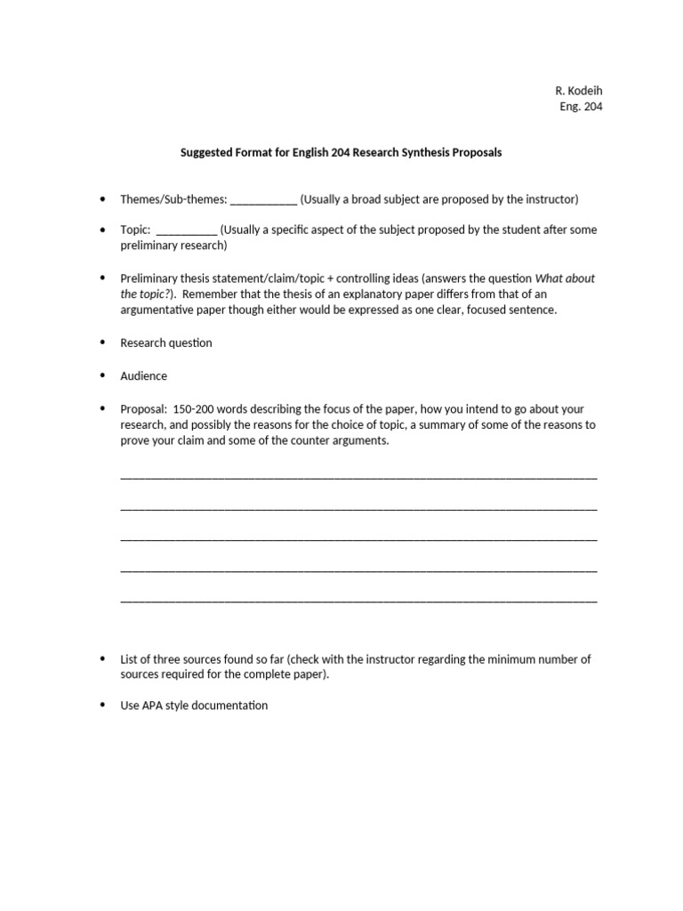English 204 Research Synthesis Proposal | PDF
