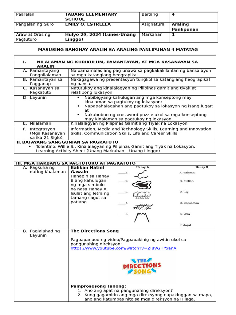 DLP Matatag Ap Grade 4 Quarter 1 Week 1 (Monday-Friday) | PDF