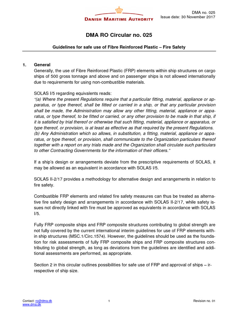 DMA 025 Ver 01 - Guidelines For Use of FRP - Fire Safety | PDF