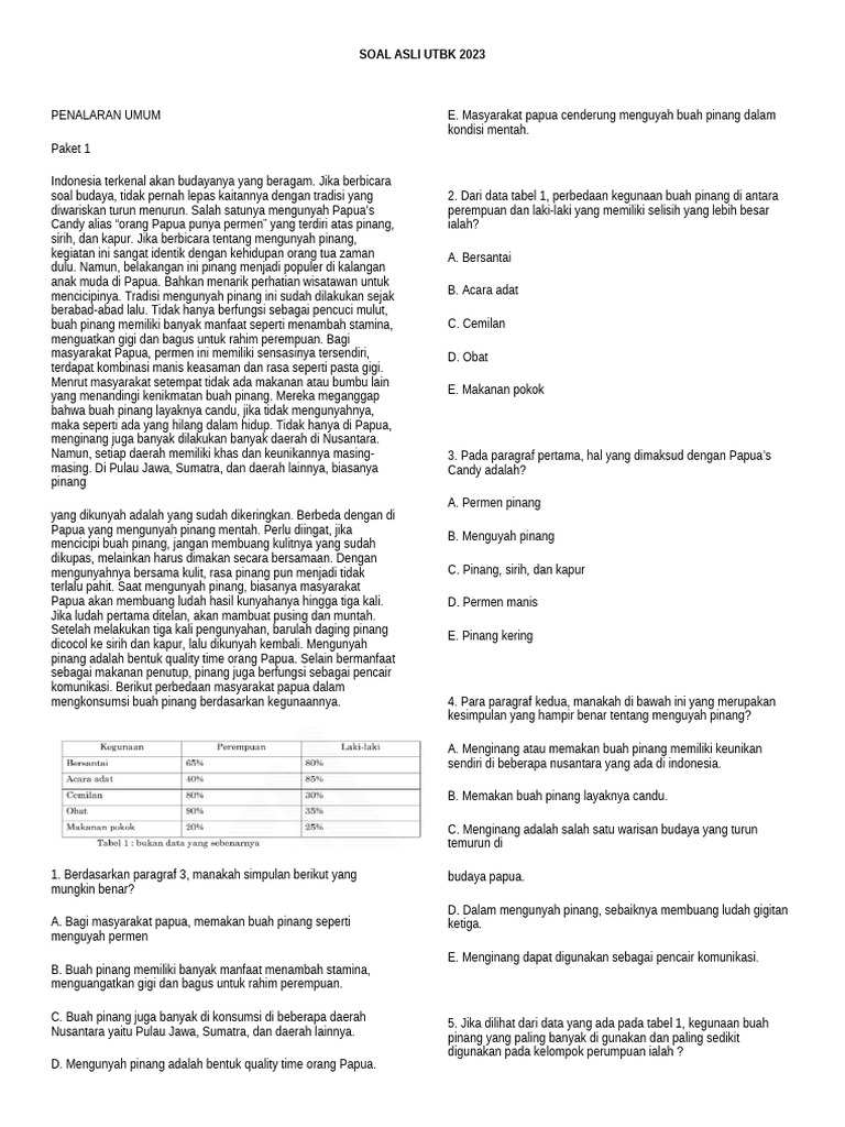 Soal Asli Utbk 2023 1 Agustus | PDF