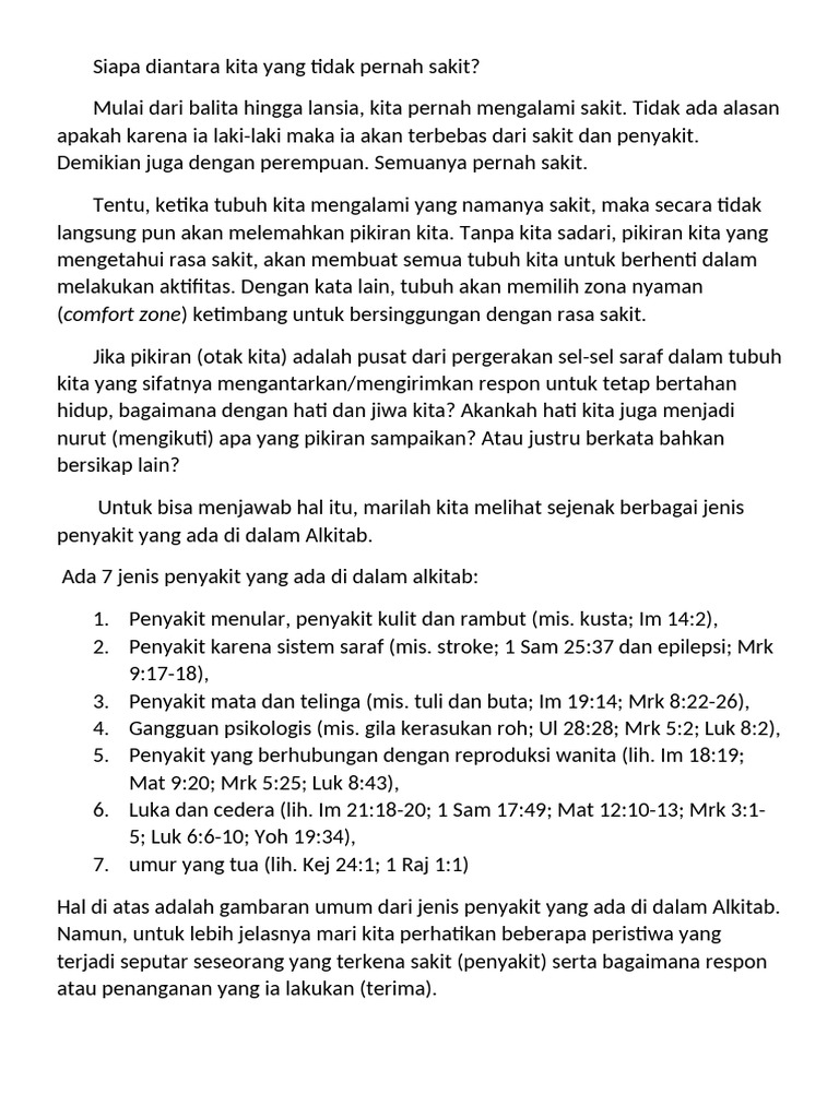 Siapa Diantara Kita Yang Tidak Pernah Sakit | PDF