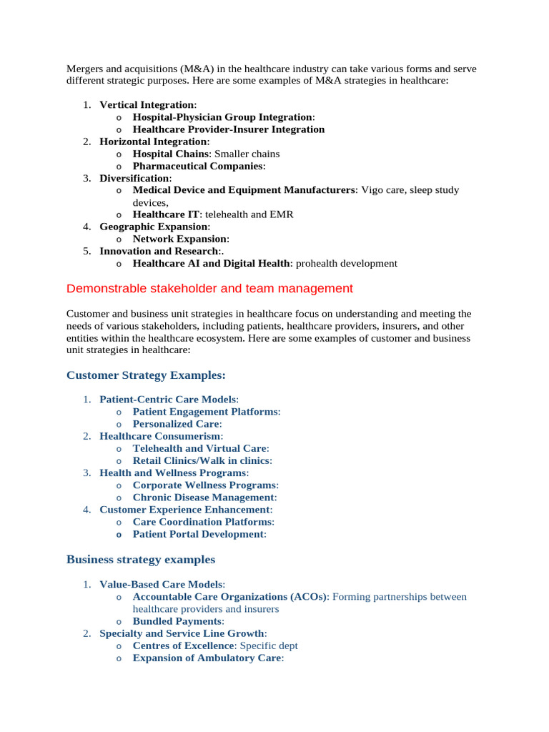 Demonstrable Stakeholder and Team Management: Customer Strategy ...