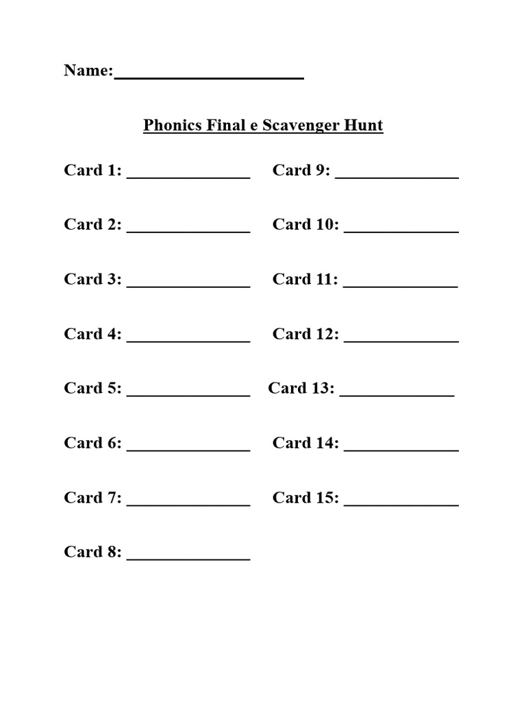 Final e Scavenger Hunt Game | PDF