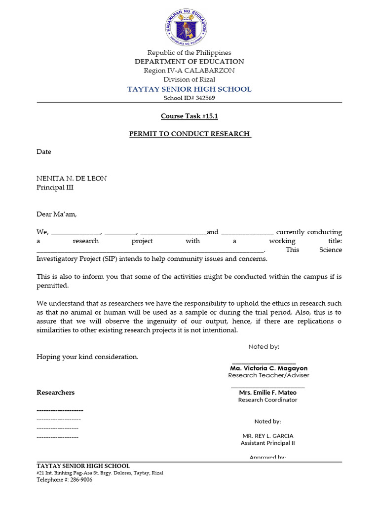 Permit To Conduct Research Stem | PDF