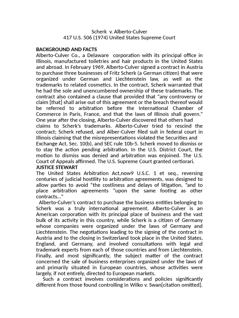 3 Scherk v. Alberto-Culver | PDF