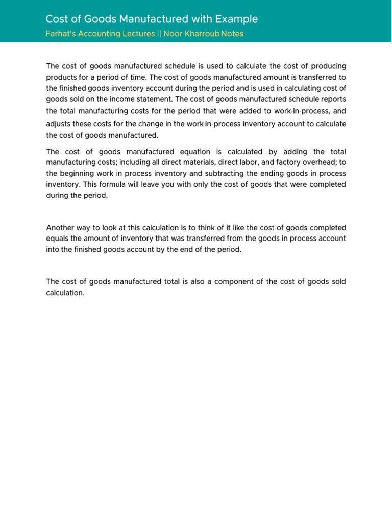 Cost of Goods Manufactured With Example | PDF