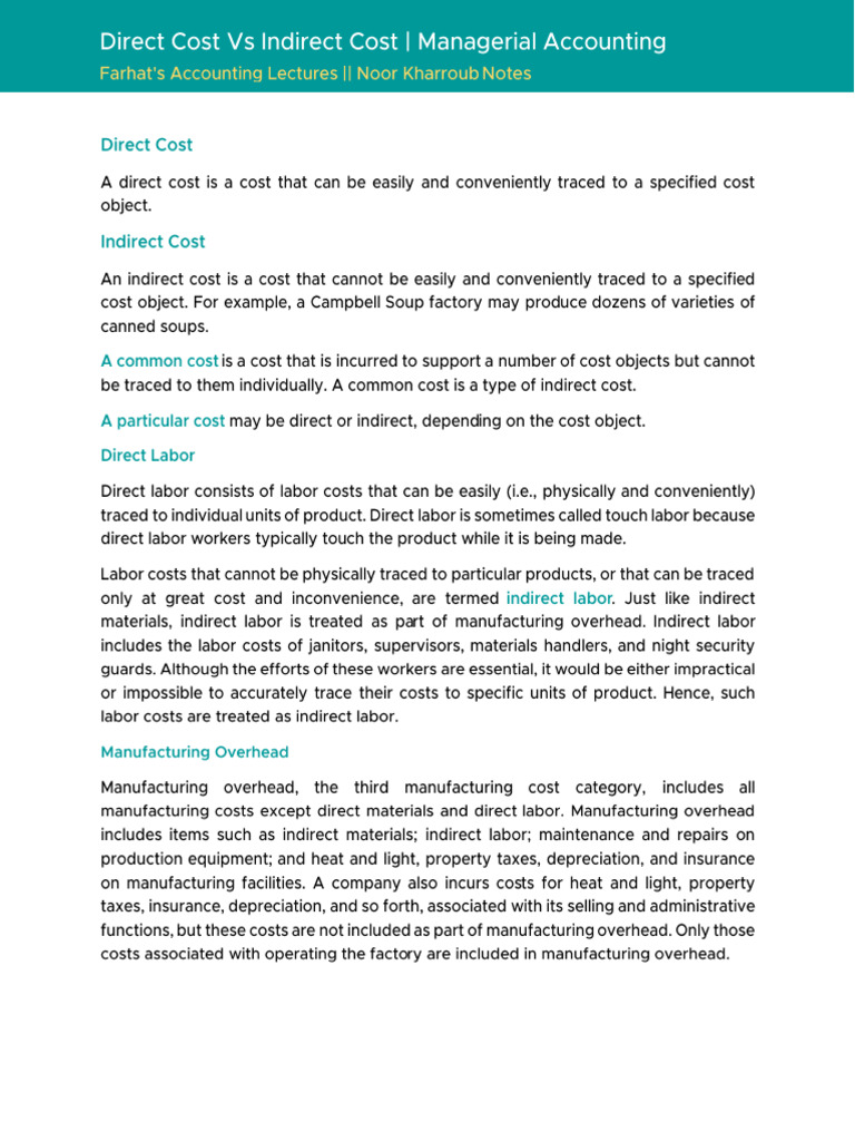Direct Cost Vs Indirect Cost - Managerial Accounting | PDF
