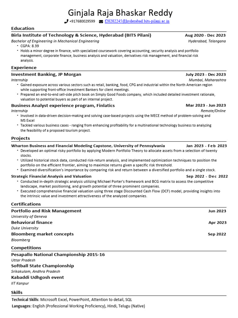 Bhaskar Ginjala Off-Campus Resume | PDF