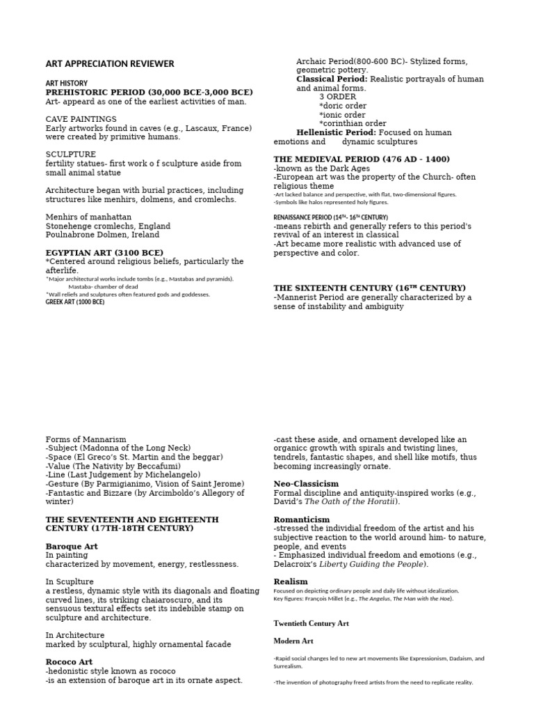 Art Appreciation Reviewer | PDF | Sculpture | The Arts