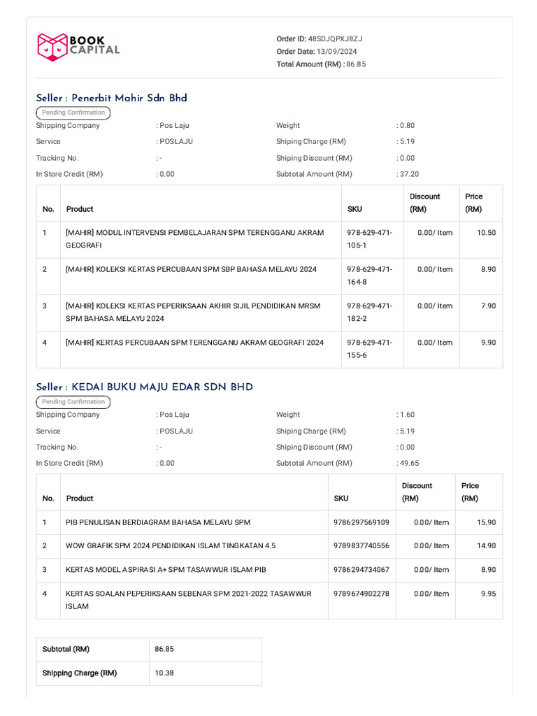 Invoice 8 Buku rm100 Padu | PDF