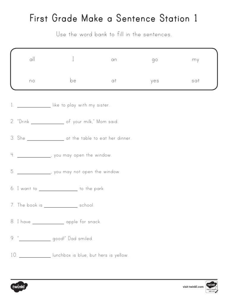 US L 711 First Grade Make A Sentence Writing Center Activity - Ver - 4 ...