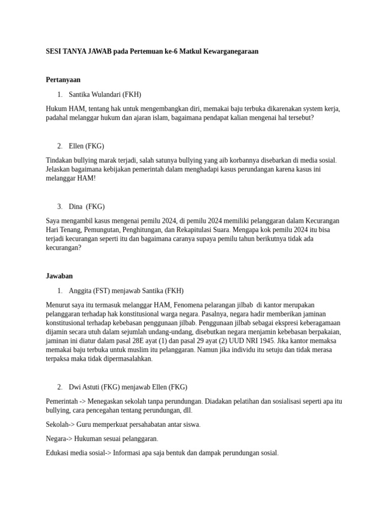 Notulensi - Sesi Tanya Jawab KWN TM 6 | PDF