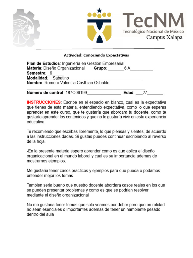 Actividad - CONOCIENDO LAS EXPECTATIVAS | PDF