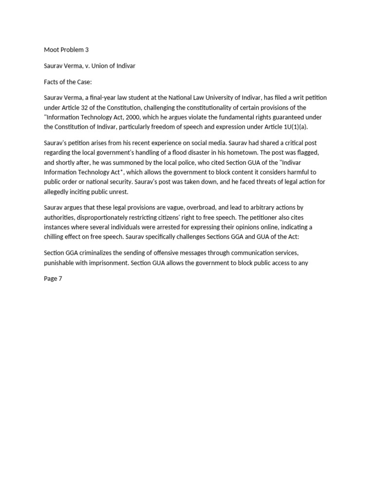 Moot Problem 3 - English | PDF