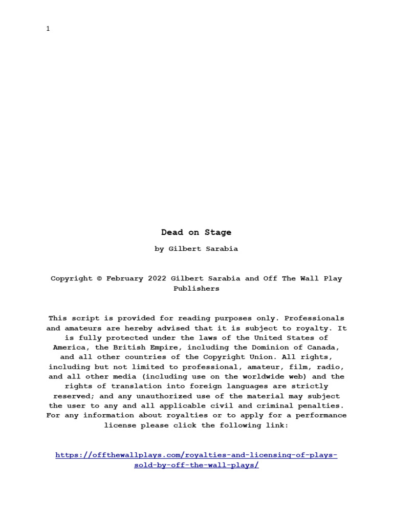 Dead On The Stage Full Script | PDF
