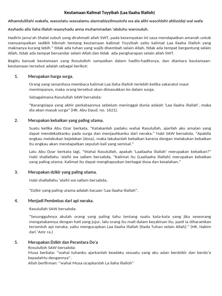 Keutamaan Kalimat Toyyibah | PDF | Religion & Spirituality
