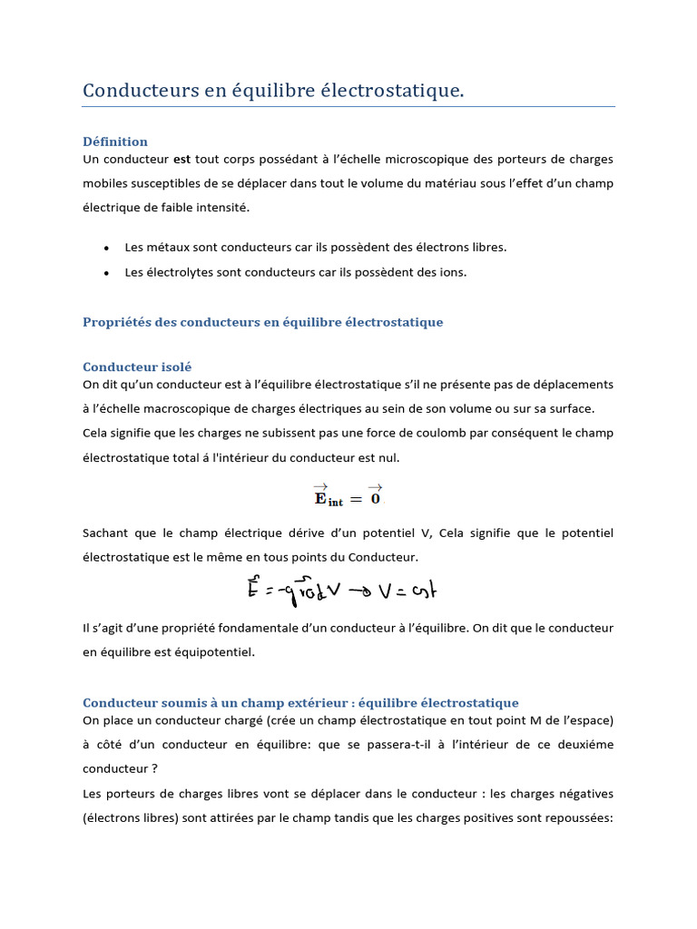 Chap3-Conducteurs en Équilibre Électrostatique | PDF