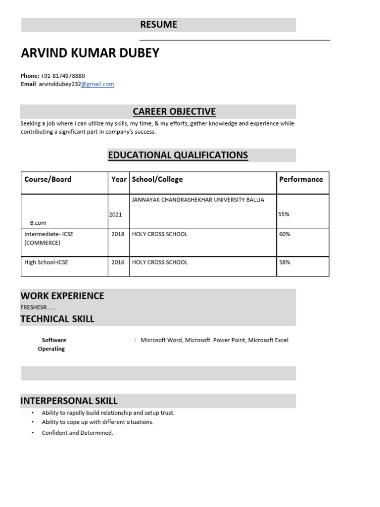 Arvind Kumar Dubey: Resume | PDF
