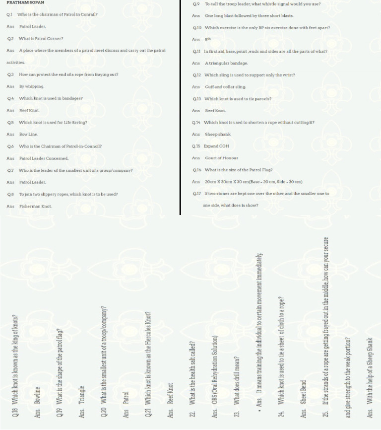 Scouts and Guides Cam Quiz Practice Questions | PDF