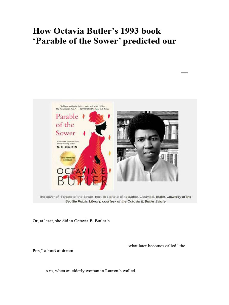 How Octavia Butler's 1993 Book Parable of The Sower' Predicted Our ...
