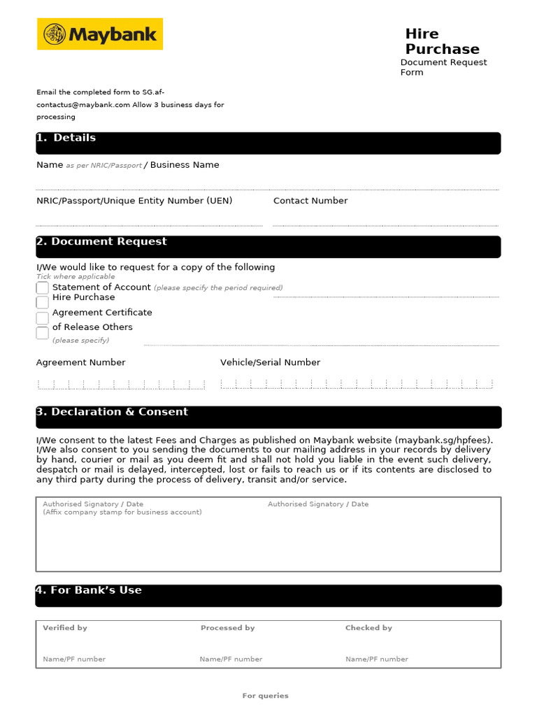 Hire Purchase Documents Request Form | PDF