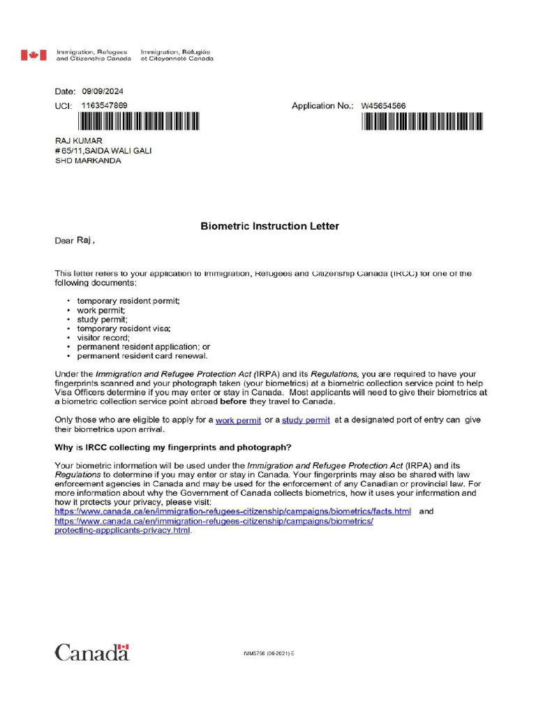 Biometric Instruction Letter Raj Kumar | PDF