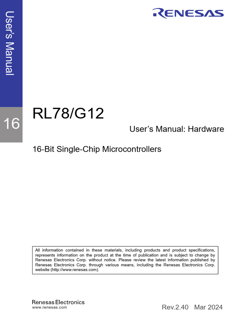 Hardware User Manual_RL78G12 16 Bit Single-Chip MCU | PDF