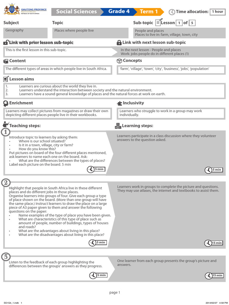 Social Sciences Grade 4 Lessons | PDF