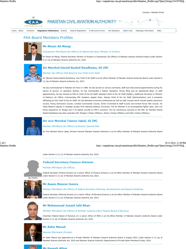 Air Marshal Hamid Rashid Randhawa-CAA Profile | PDF