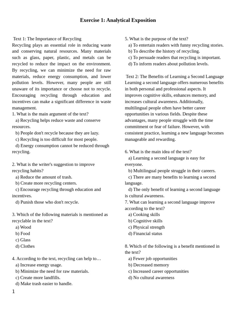 Exercise 1 Analytical Exposition | PDF