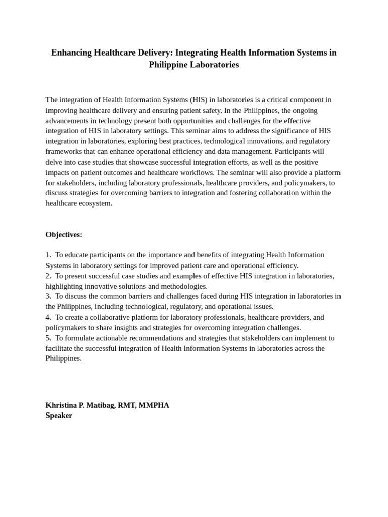 Enhancing Healthcare Delivery - Integrating Health Information Systems ...