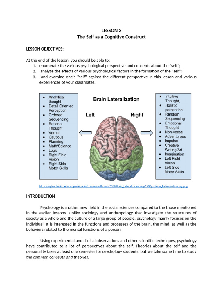 Lesson 3 The Self As A Cognitive Construct | PDF
