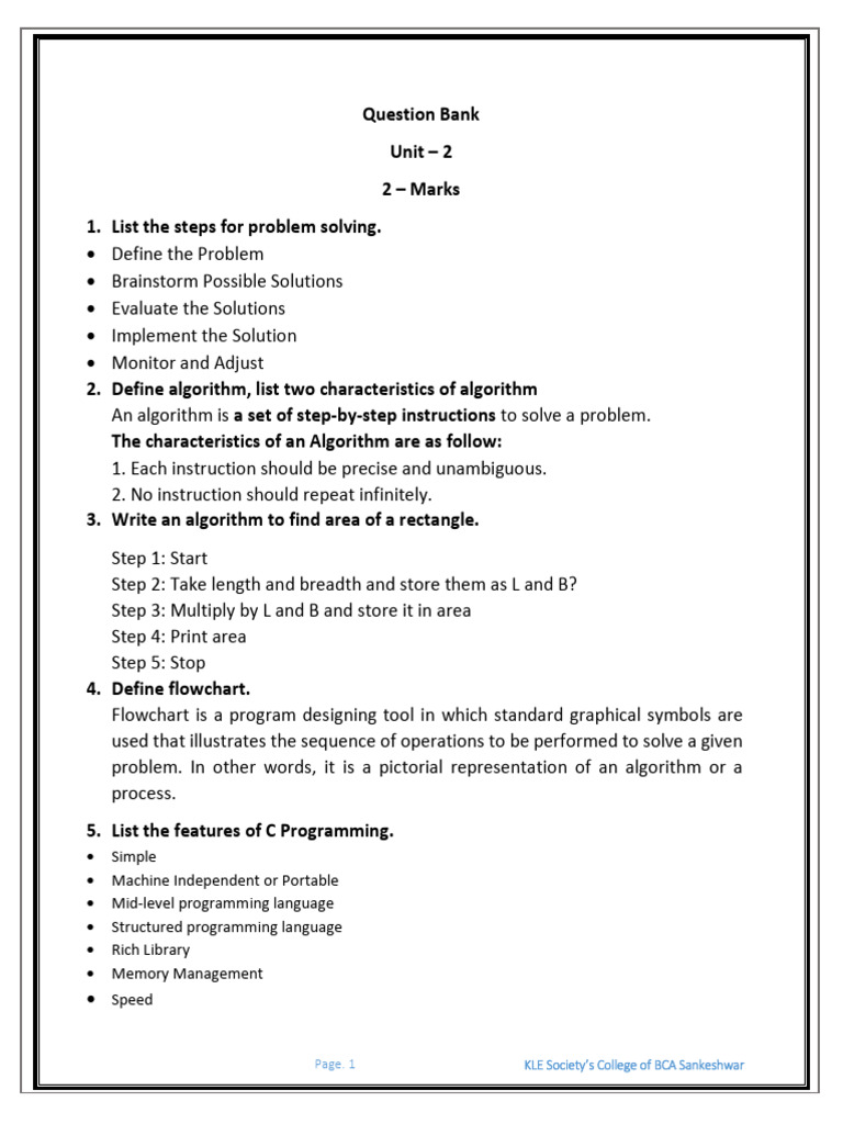 C Programming Question Bank With Ans For 2nd IA | PDF