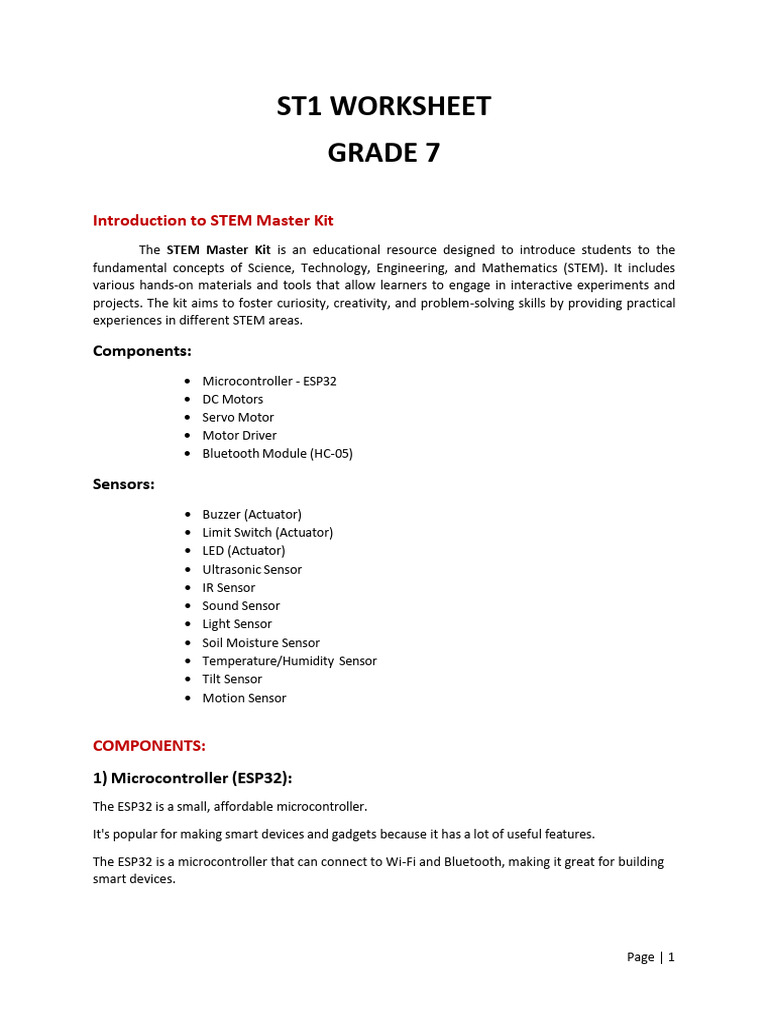 Grade 7 - ST1 Worksheet | PDF