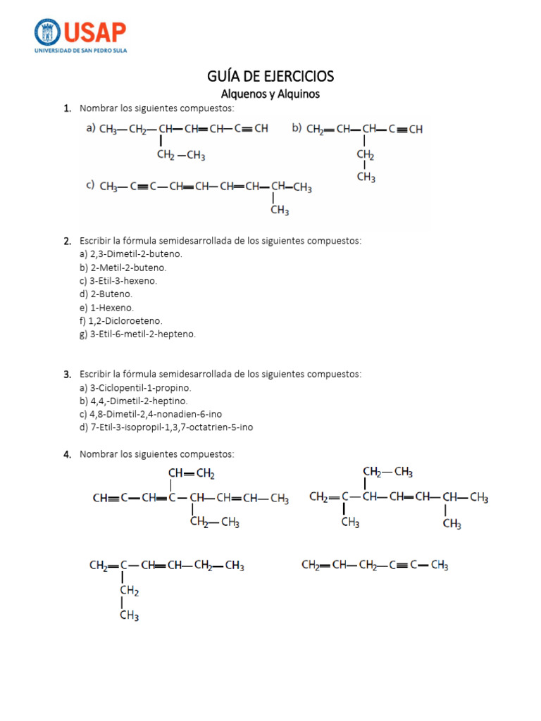 Guia de Ejercicios Alquenos y Alquinos | PDF