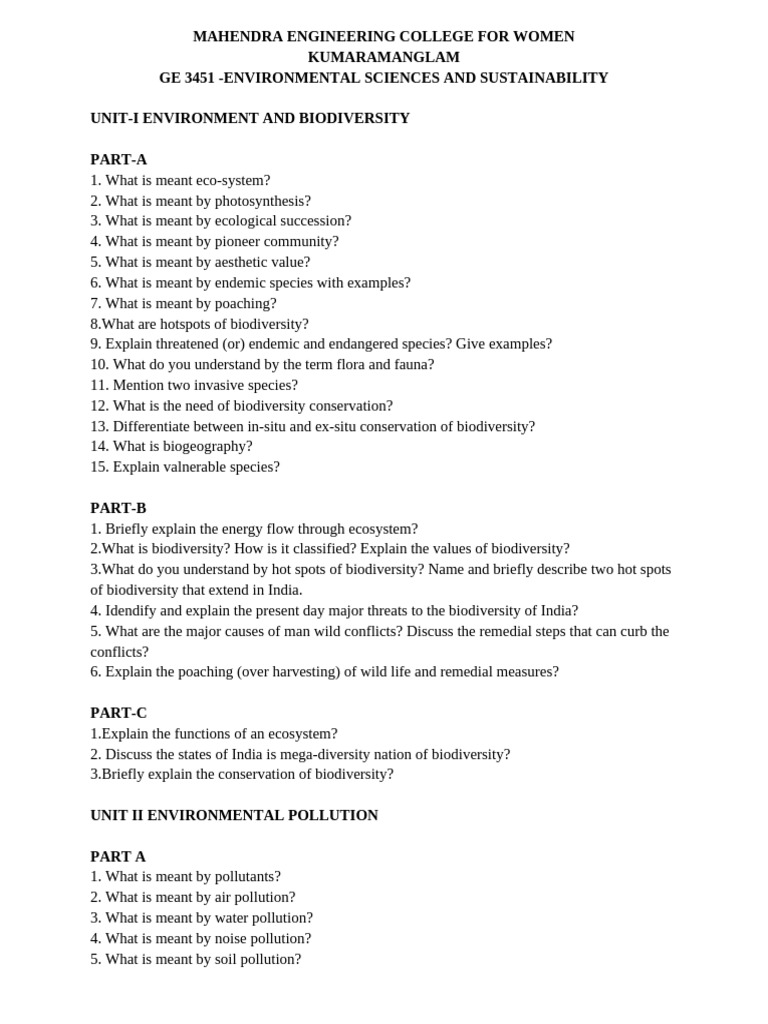Ess Question Bank-1-5 Units | PDF