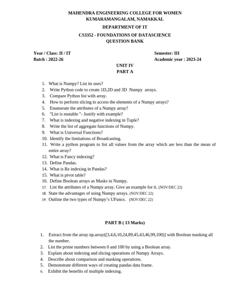 Fds Cycle Test III | PDF