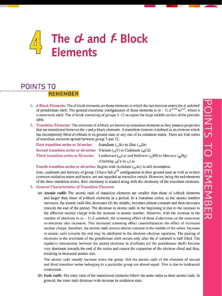 D and F Block Elements Notes | PDF