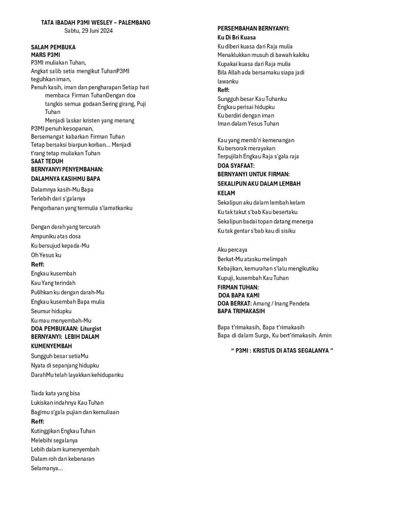 TATA IBADAH P3MI 29 Juni | PDF