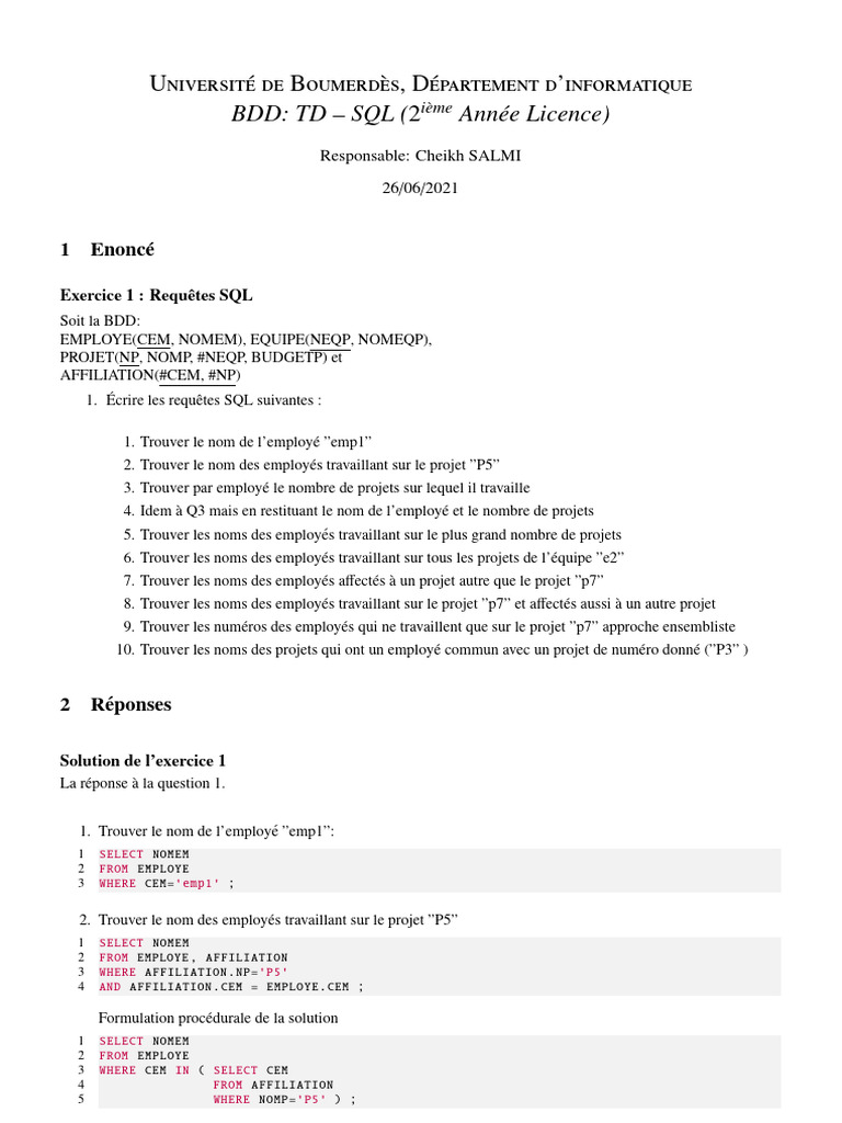 TD4+Solution Base de Données | PDF