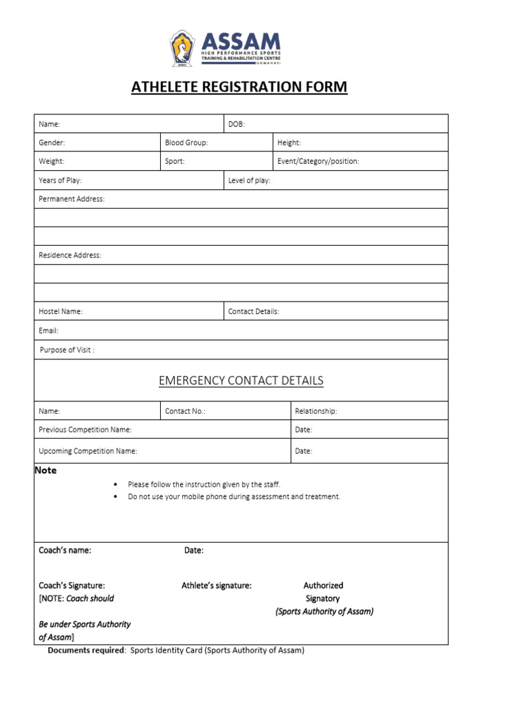 Athlete Registration Form | PDF | Sports & Recreation