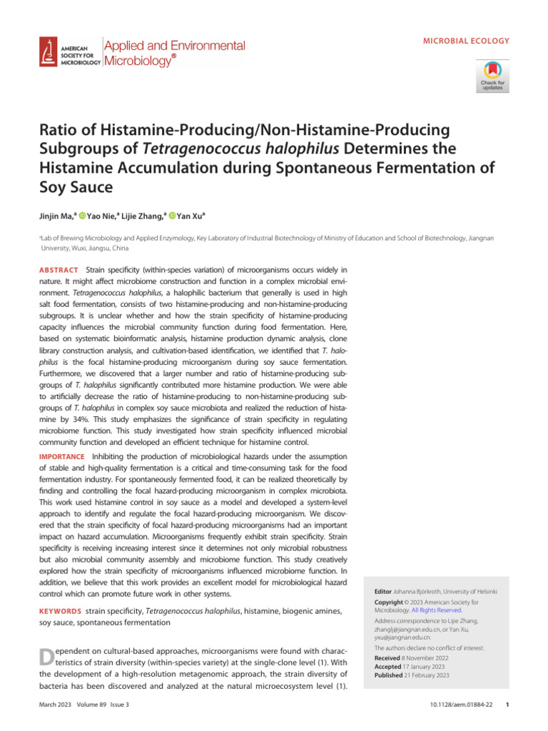 Ma Et Al 2023 Ratio of Histamine Producing Non Histamine Producing ...