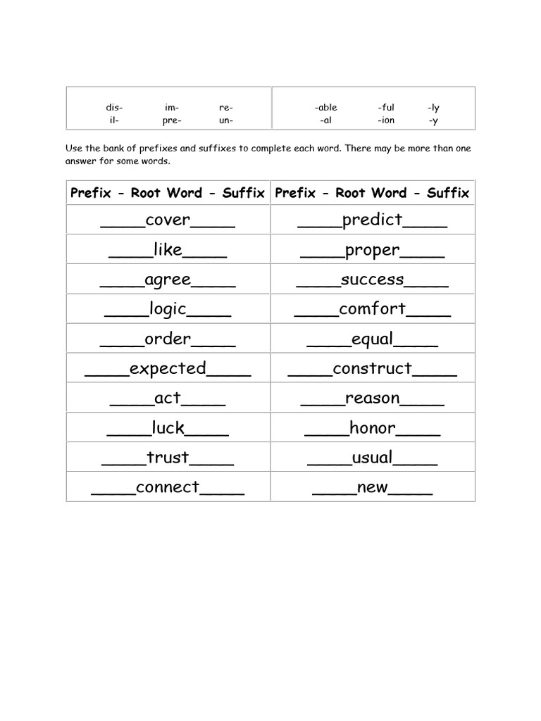 Prefixes and Suffixes Exercise | PDF