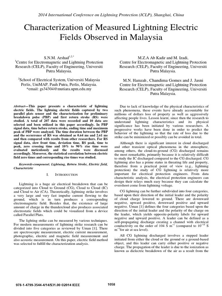 Characterization of Measured Lightning Electric Fields Observed in ...