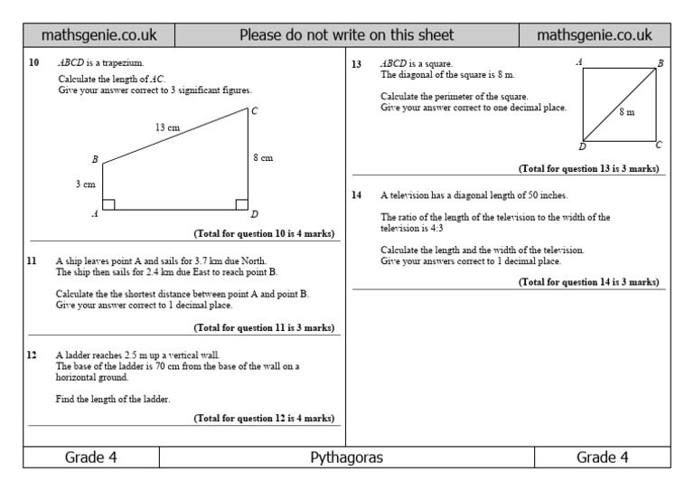 4-Pythagoras-Ws Grade8 | PDF