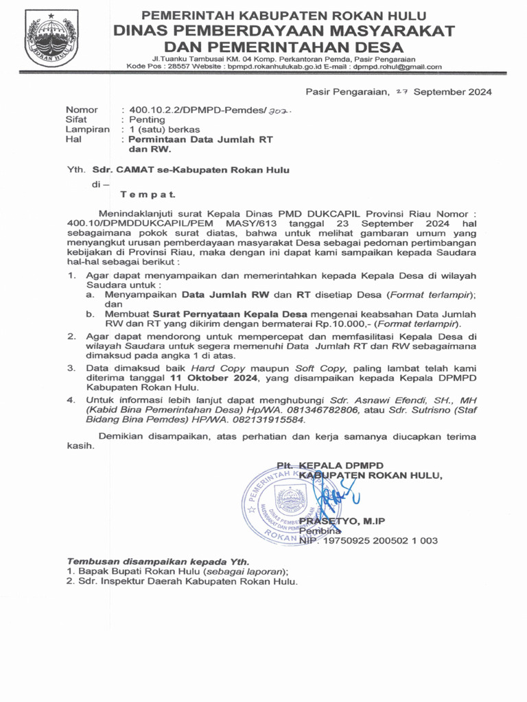 SRT - Permintaan Data RT Dan RW | PDF