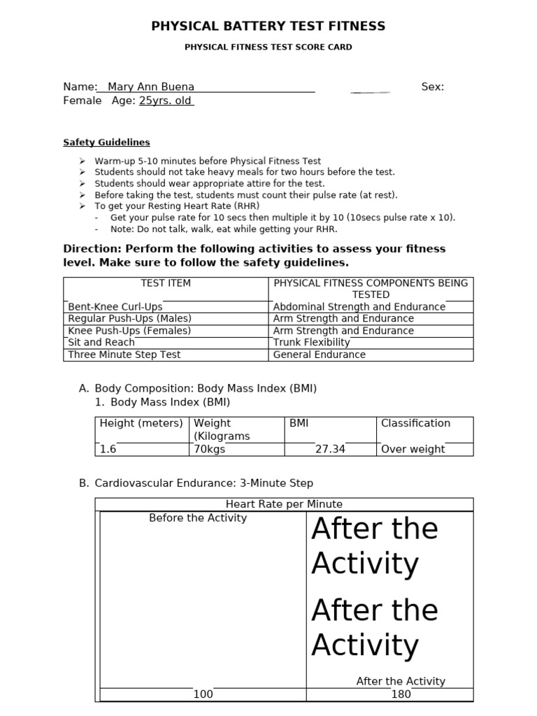 Physical Battery Test Fitness | PDF