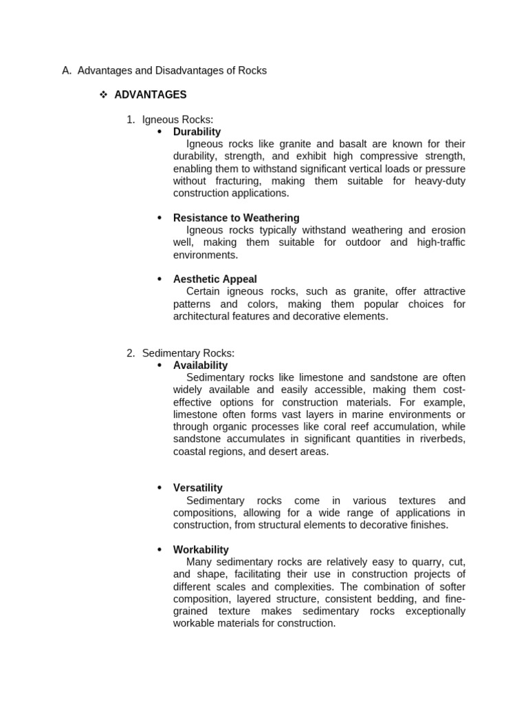Advantages and Disadvantages of Rocks | PDF