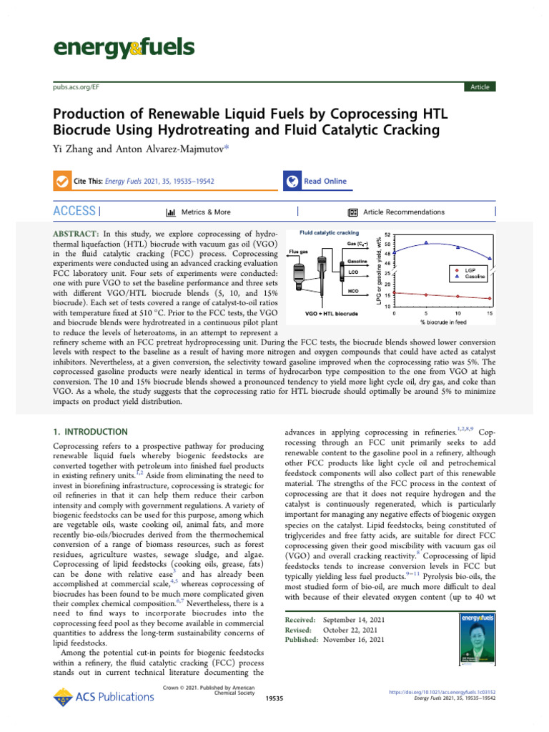 Production of Renewable Liquid Fuels by Coprocessing HTL Biocrude Using ...