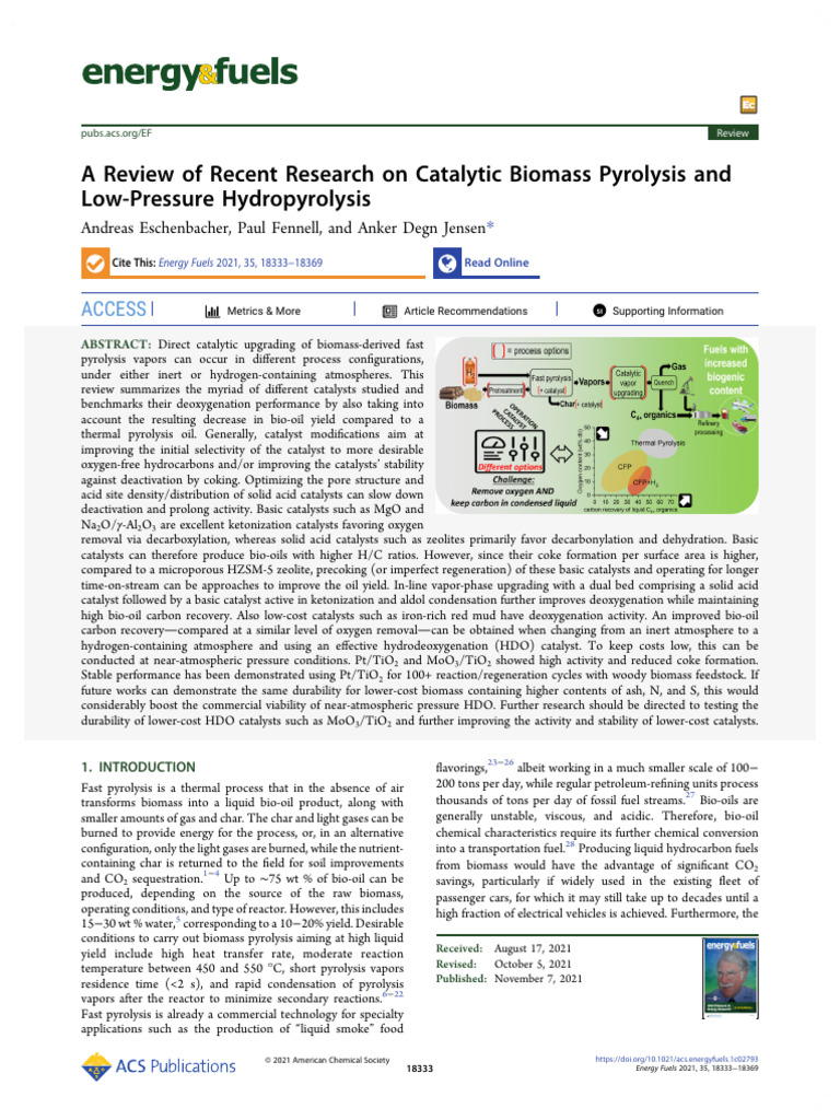 A Review of Recent Research On Catalytic Biomass Pyrolysis and Low ...